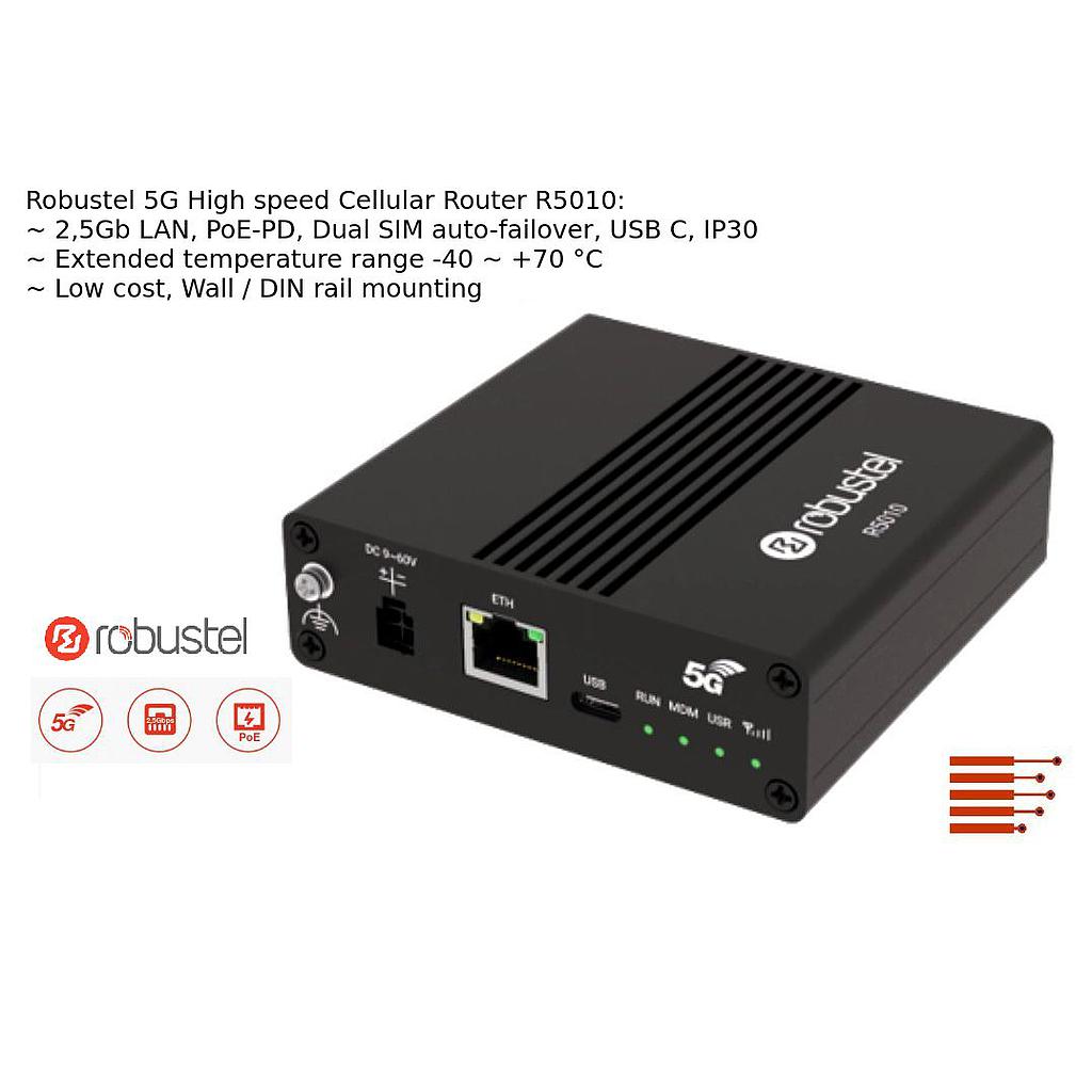5G Cellular Router R5010,PoE-PD;2,5Gb LAN,USB C|1ST-embedded