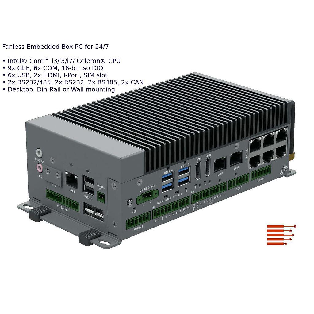 Fanless Industrial Computer KMDA-3305, 9x GbE | 1ST-embedded